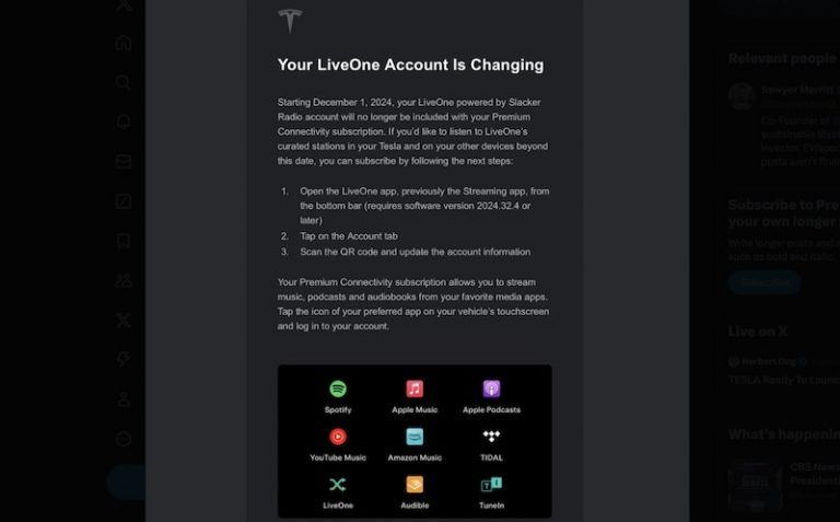 Tesla Drops LiveOne's Slacker Radio from Premium Connectivity: What ...