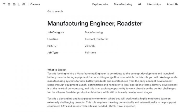 Tesla Posts Roadster Battery Engineer Job, Signaling Production ...