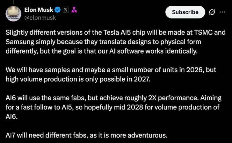 Tesla AI5 Chip Production Starts 2027: 40× Faster Performance, Elon ...