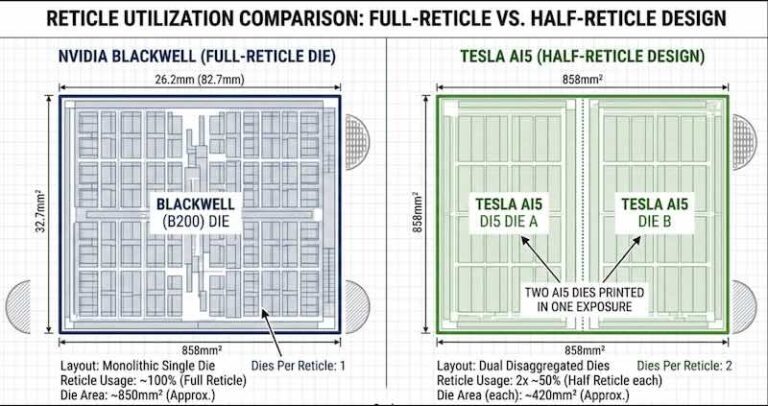 Tesla AI5 Chip Uses Half-Reticle Design to Double Manufacturing Yield ...